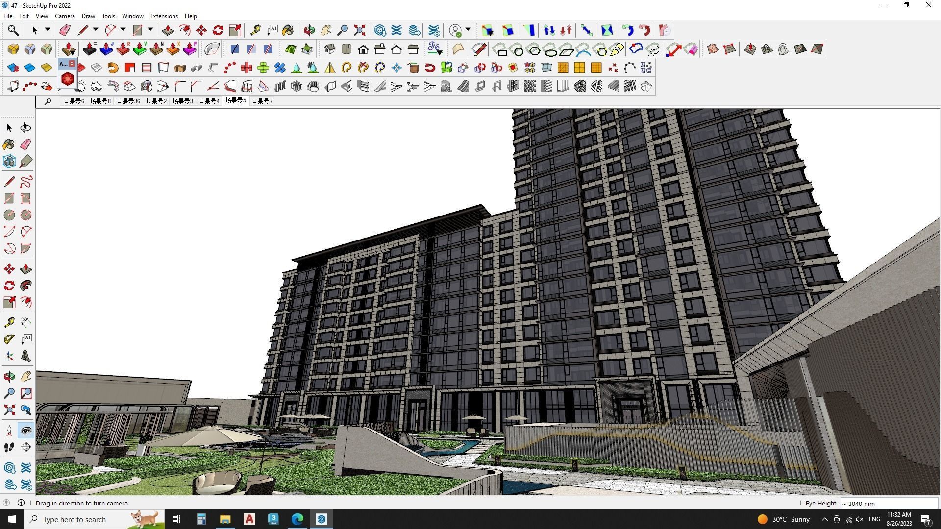 Aerial view of a landscape design with Apartment building 3D model ...