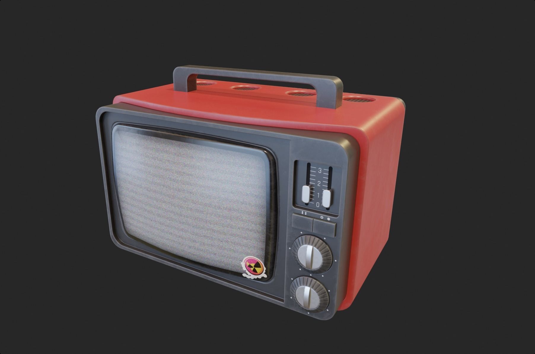 3D model red television retro vintage tv with sticker lowpoly 3d model ...