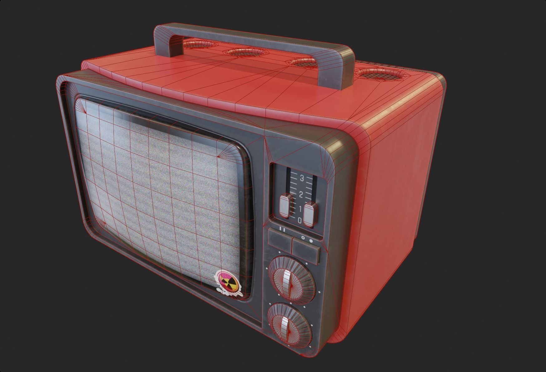 3D model red television retro vintage tv with sticker lowpoly 3d model ...