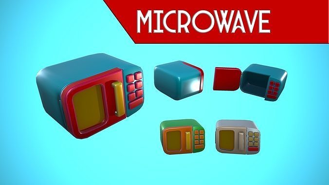 3D model MICROWAVE OPEN CLOSED CARTOON STYLIZED VR / AR / low-poly ...
