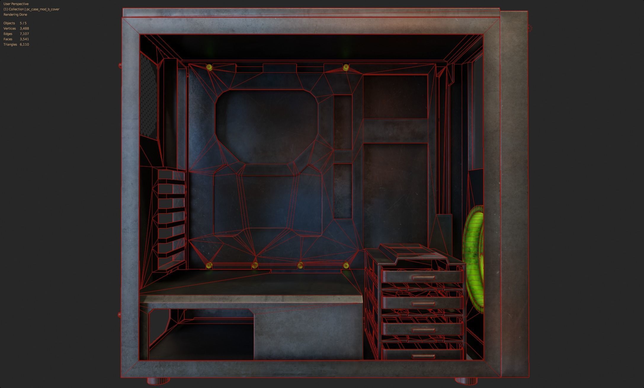 3D model Custom pc case metal nuclear rust computer mod green VR / AR ...