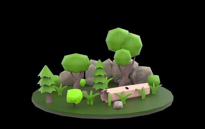 3D model stone and trees VR / AR / low-poly | CGTrader