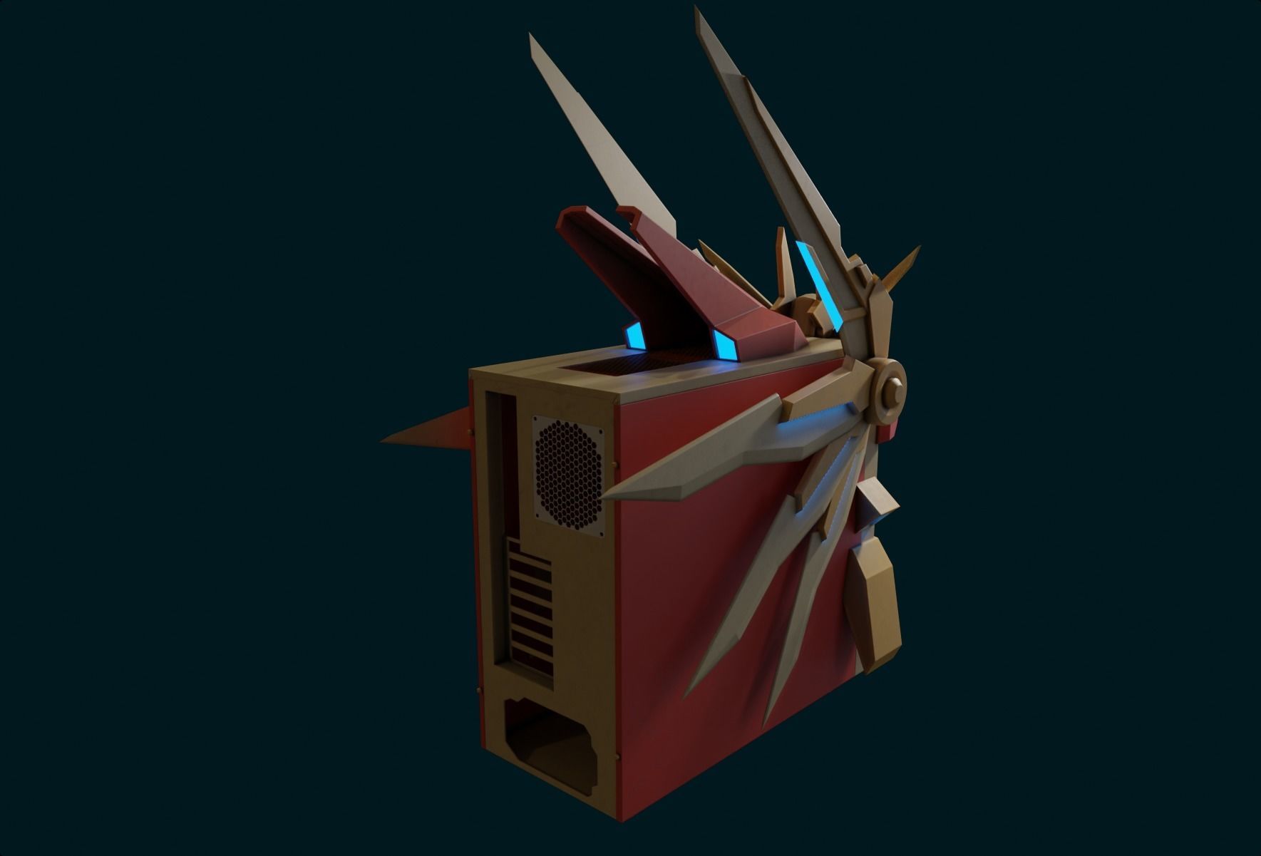 3D model Custom pc case gundam mech cyber style computer lowpoly rgb VR ...