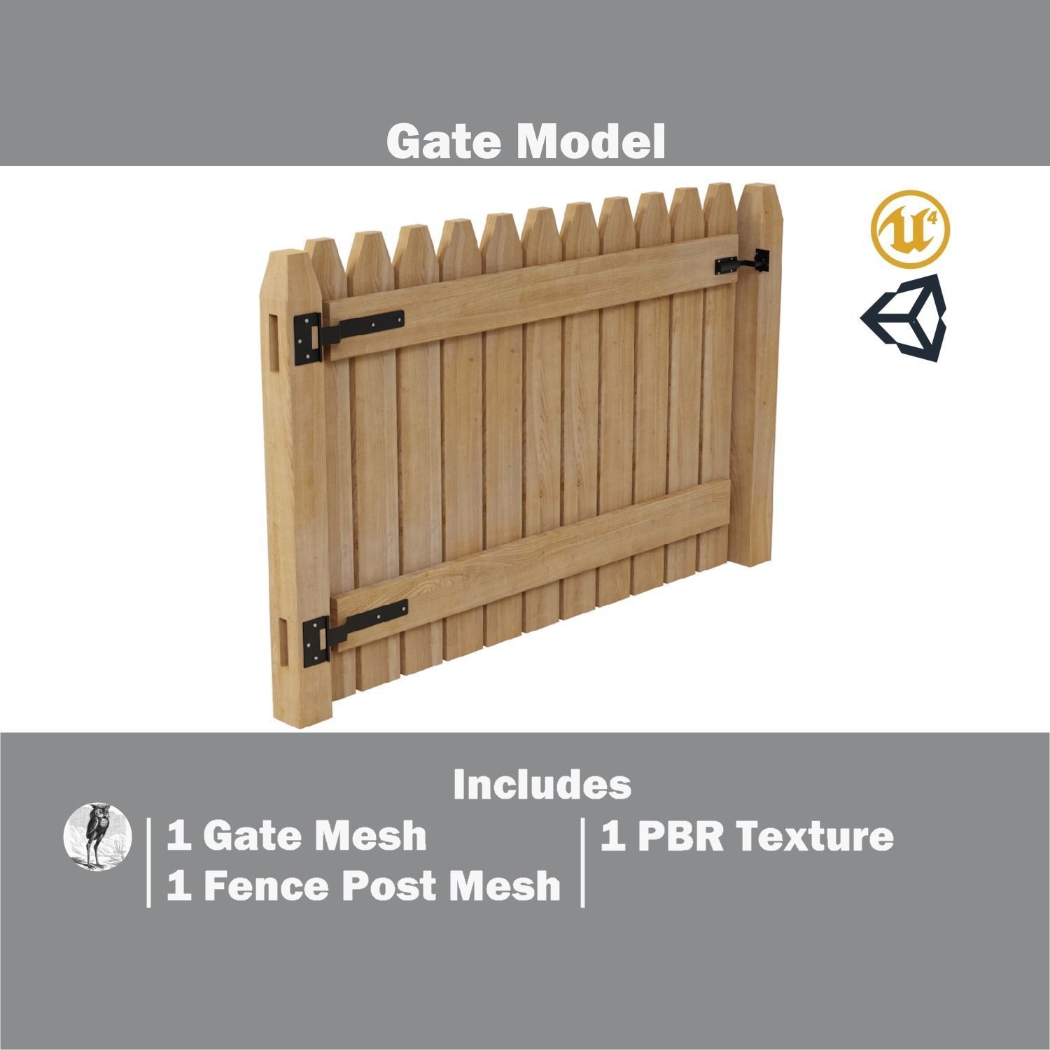 3D model Modular Fence Gate - Solid Angled Picket Fence Gate VR / AR ...