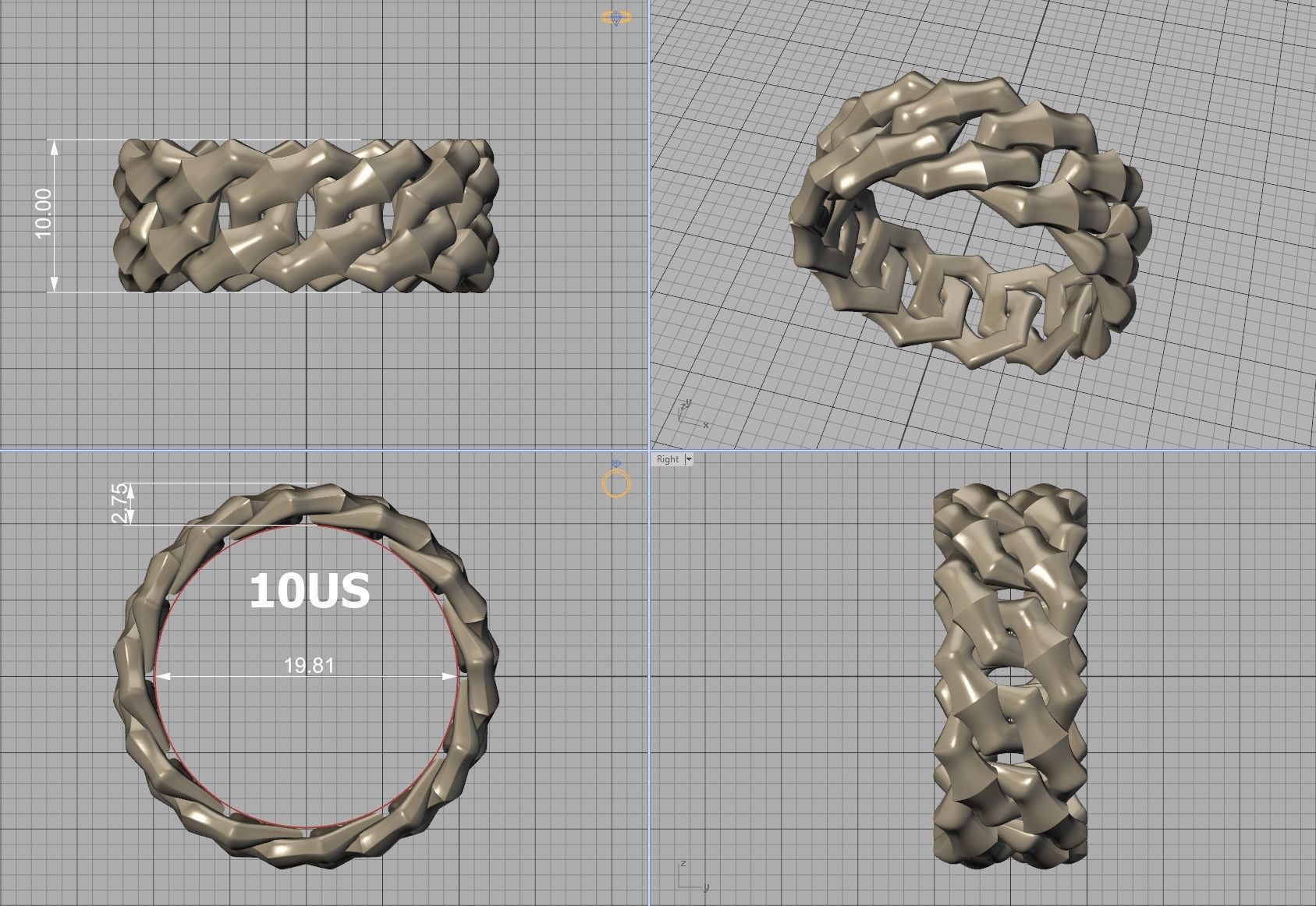 Knight Cuban Chain Link Ring Stackable Ring 10mm wide 8-12US 3D model 3D printable | CGTrader