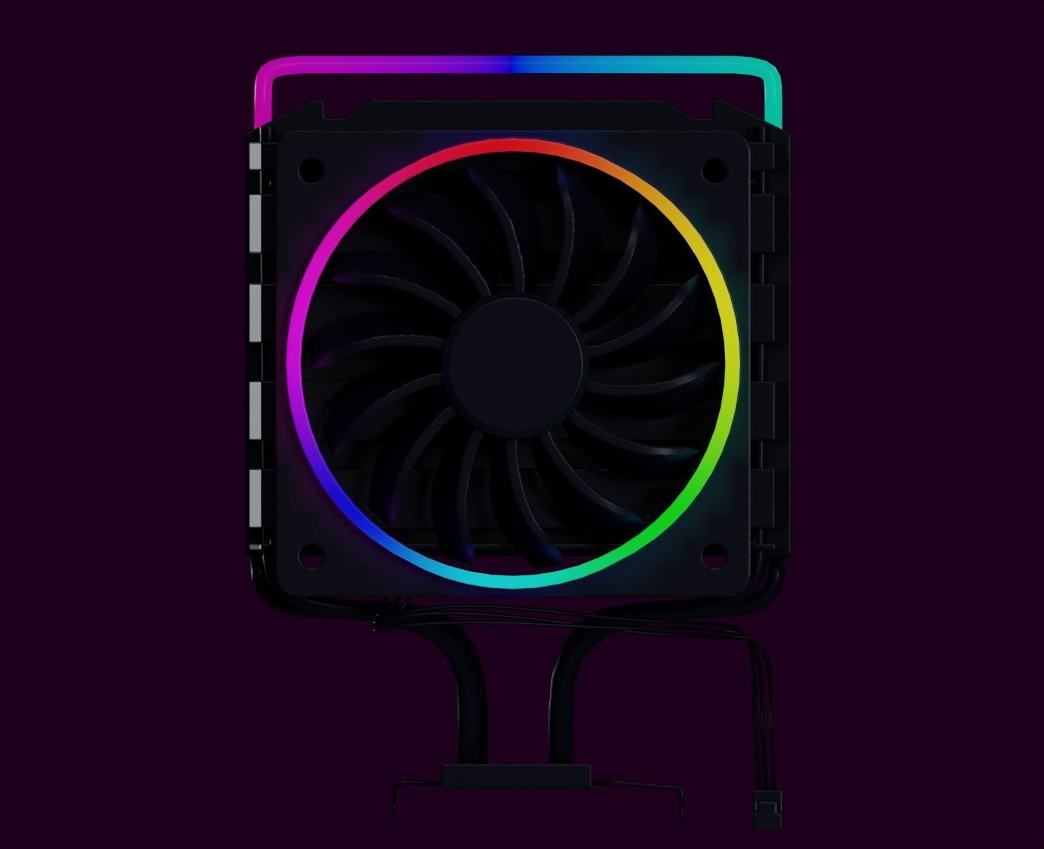 3D model colorful rgb rainbow cpu cooler 2 fan pc computer lowpoly VR ...