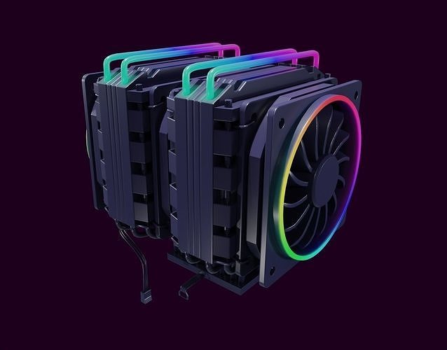 3D model colorful rgb rainbow cpu cooler 2 fan pc computer lowpoly VR ...