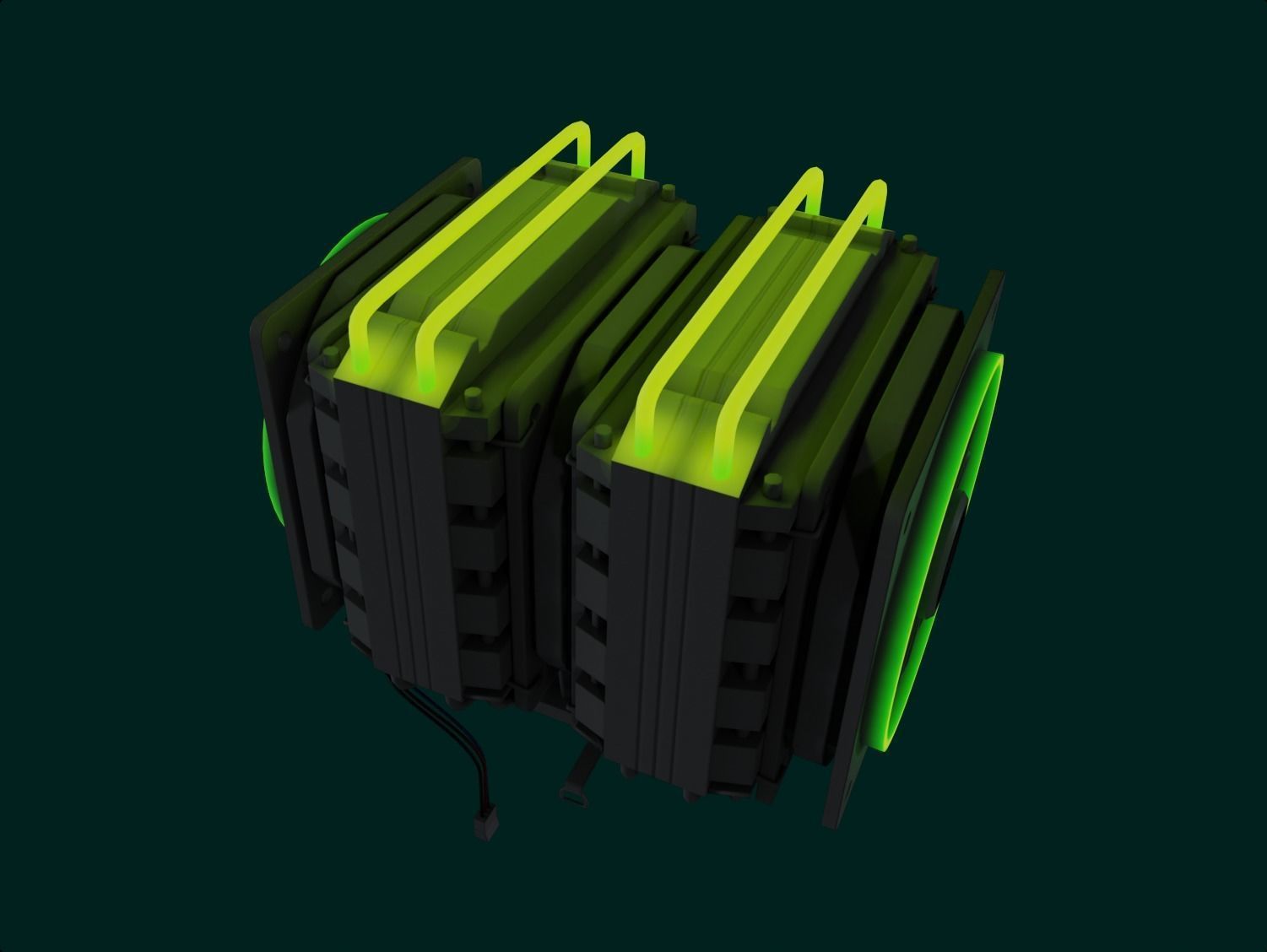 3D model rgb cpu cooler 2 fan nuclear green pc computer asset lowpoly ...