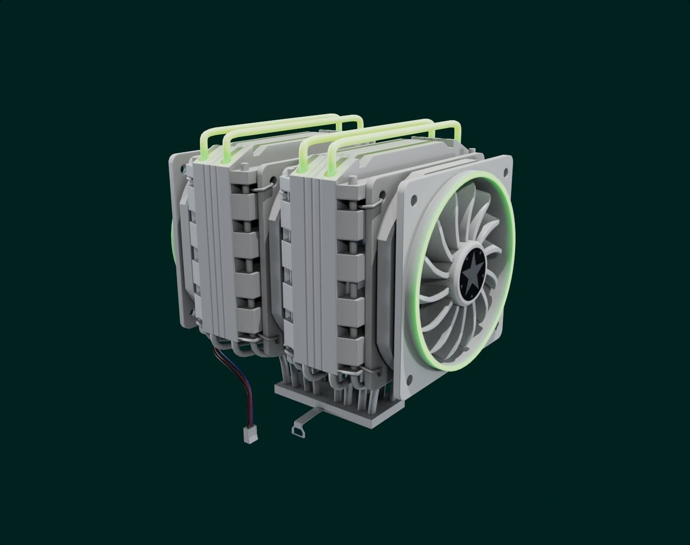 3D model rgb cpu cooler 2 fan nuclear green pc computer asset lowpoly ...