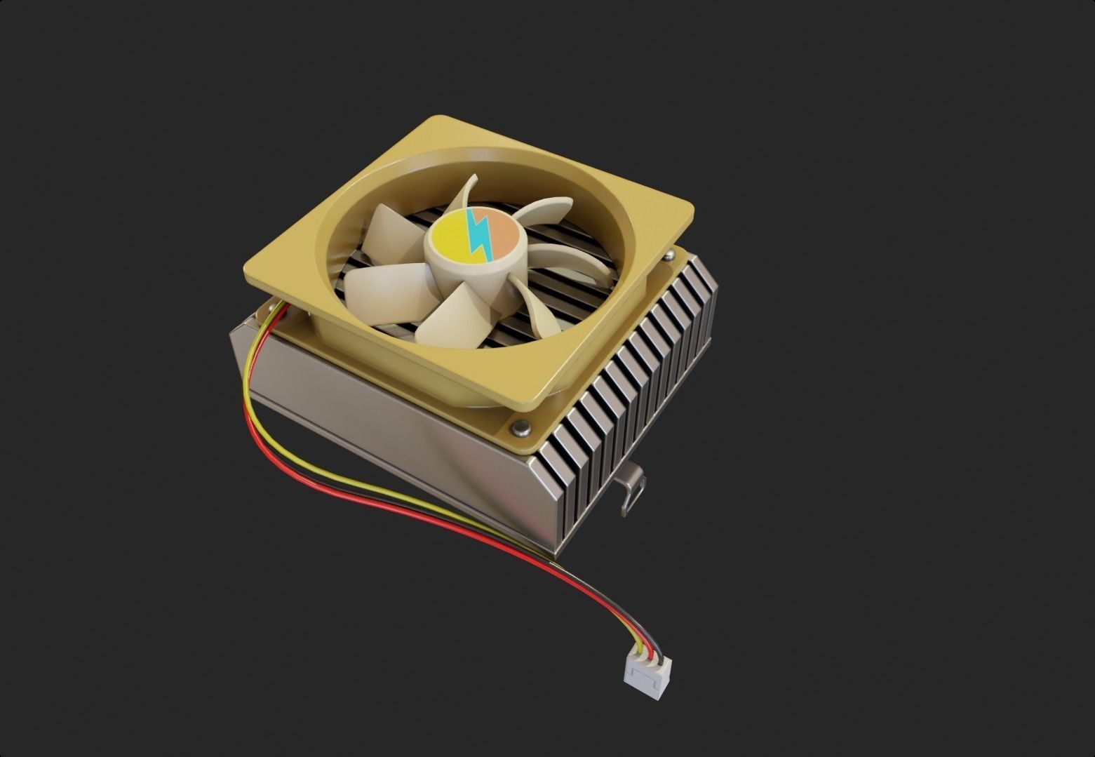 3D model yellow cpu cooler fan computer fan lowpoly game ready VR / AR ...