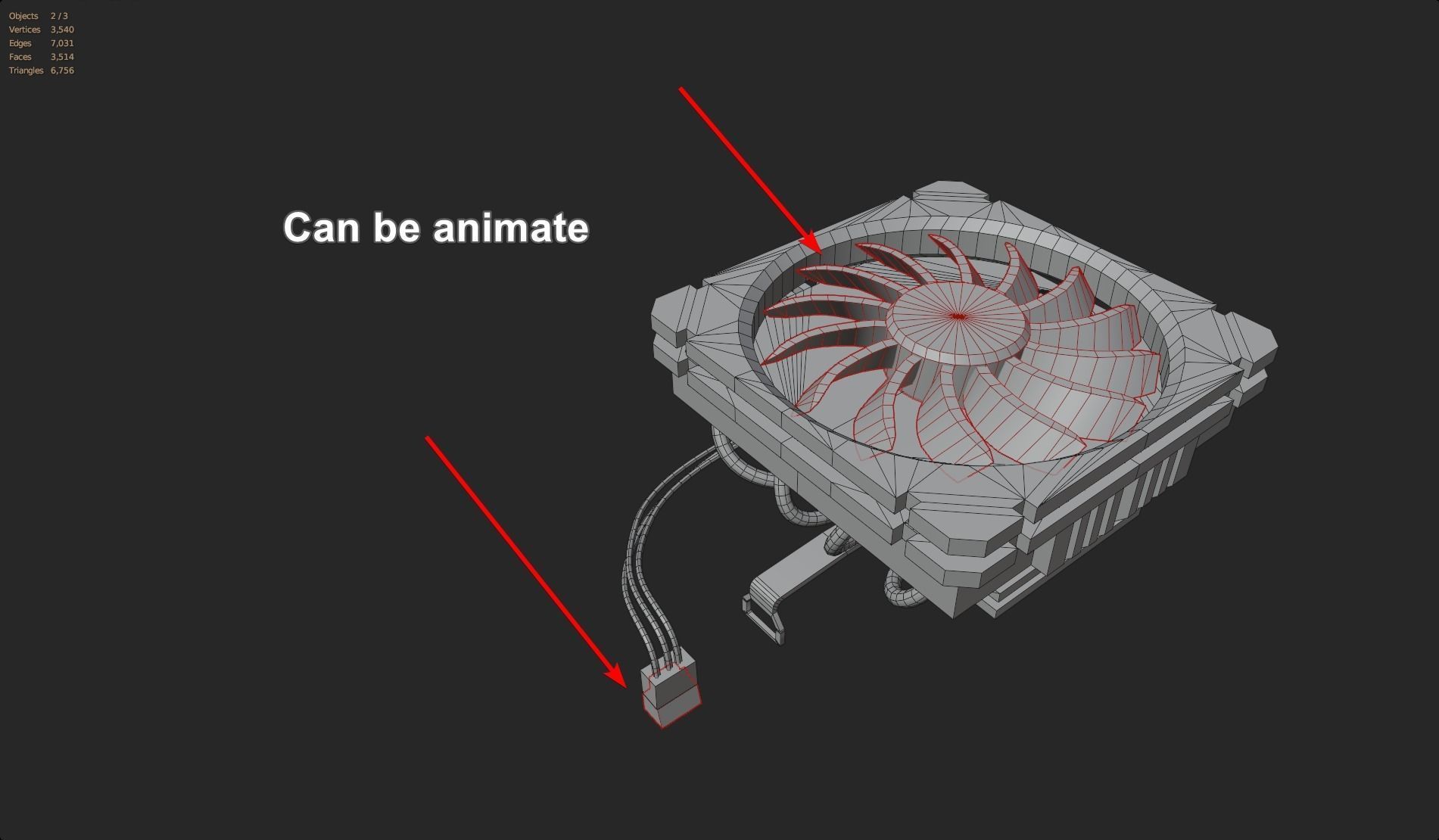 3D model rgb cpu cooler fan gaming alu lowpoly computer pc fan pbr VR ...