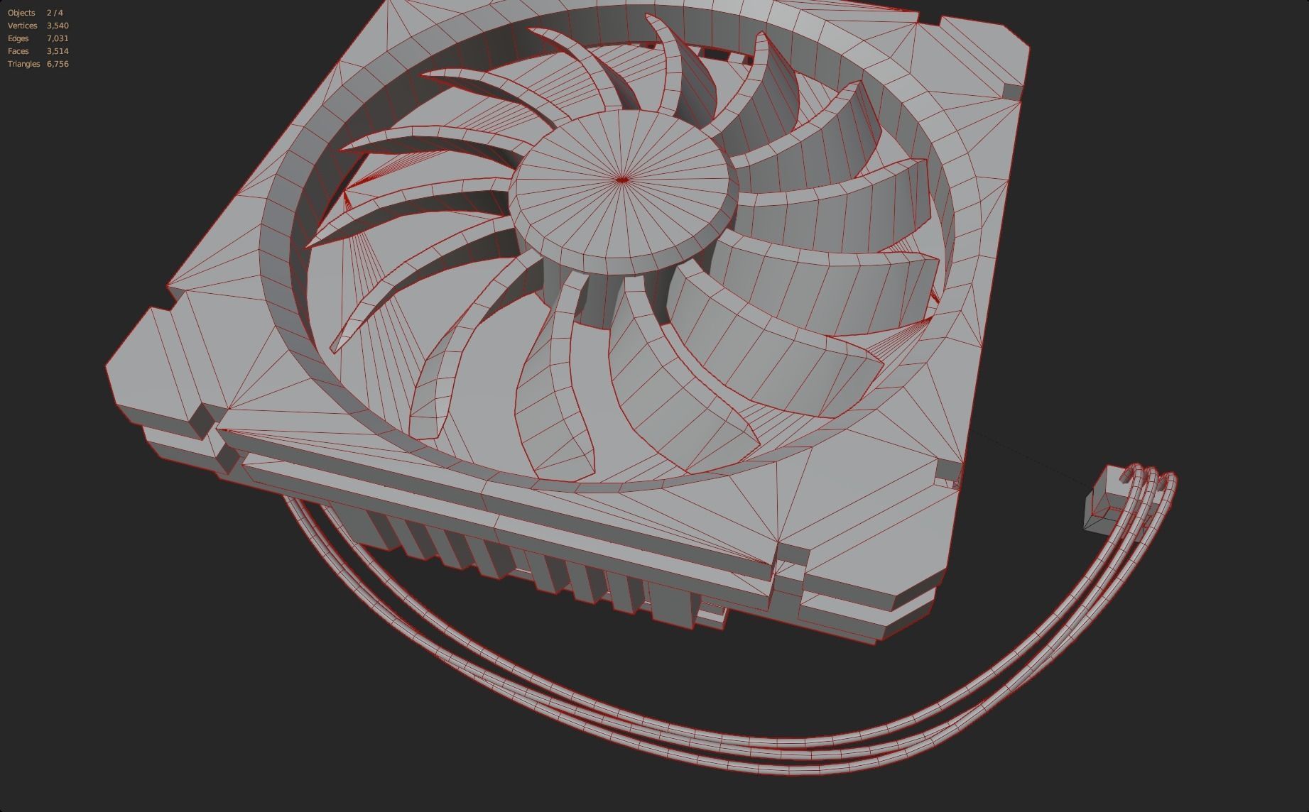 3D model cpu cooler fan red alu lowpoly computer pc fan pbr VR / AR ...