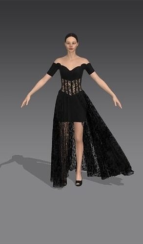 3D model Dress lace detail corset dress black matte VR / AR / low-poly ...