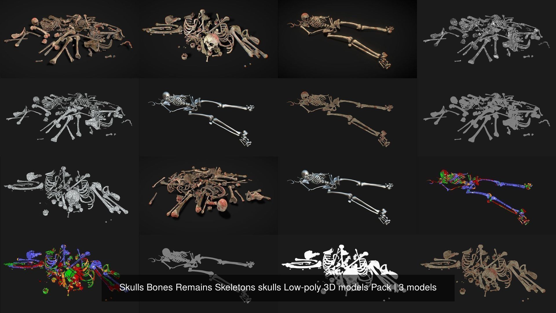 3D Model Collection Skulls Bones Remains Skeletons skulls Low-poly 3D ...