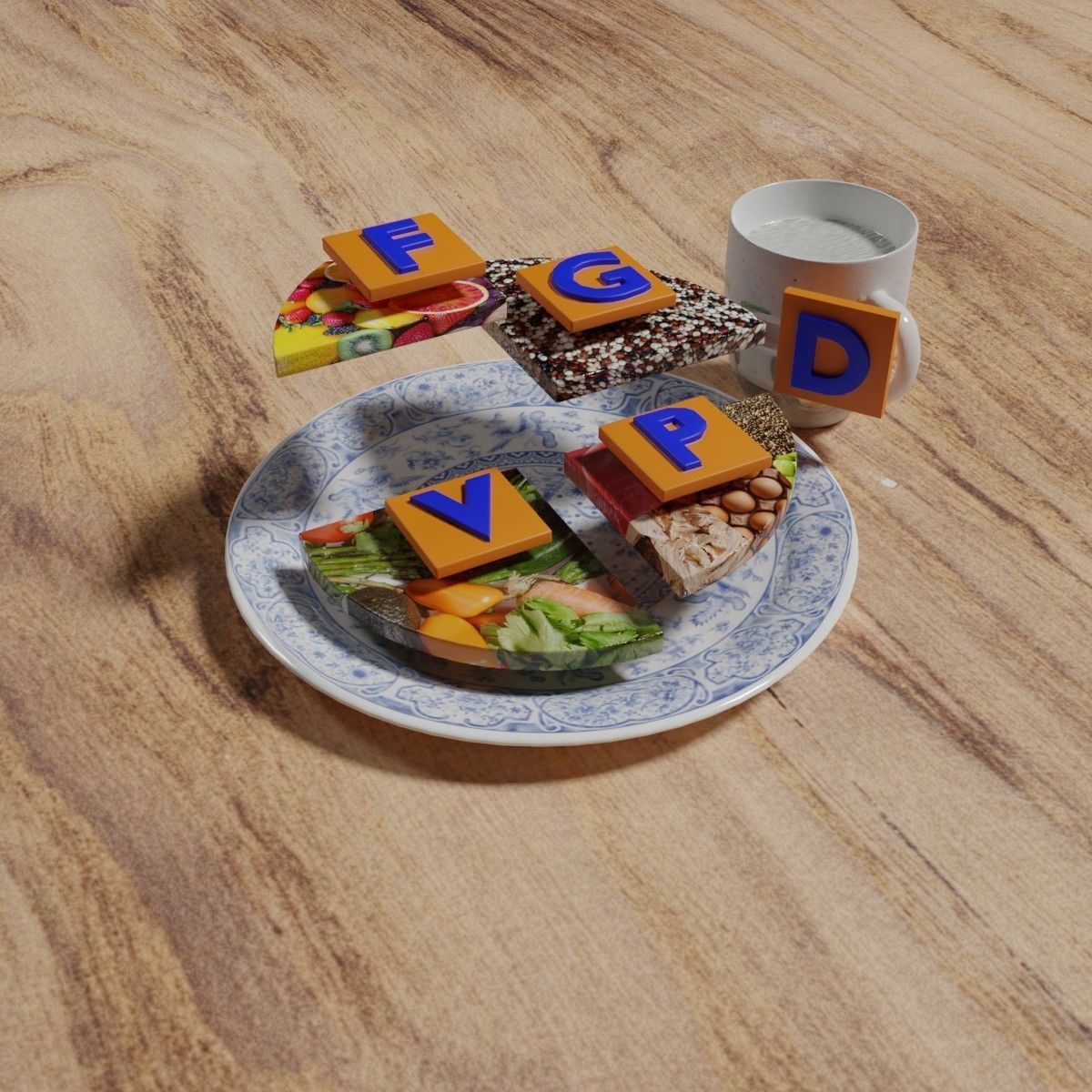 HEALTHY FOOD PLATE PROPORTION 3D model 3D printable | CGTrader