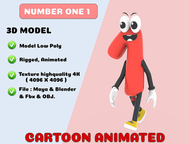 3D model Number One 1 Cartoon Animated VR / AR / low-poly | CGTrader