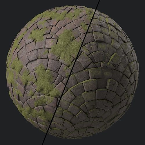 Texture Pavement Materials 77- Stone Paving Mossy Sbsar Pbr 4k Seamless ...