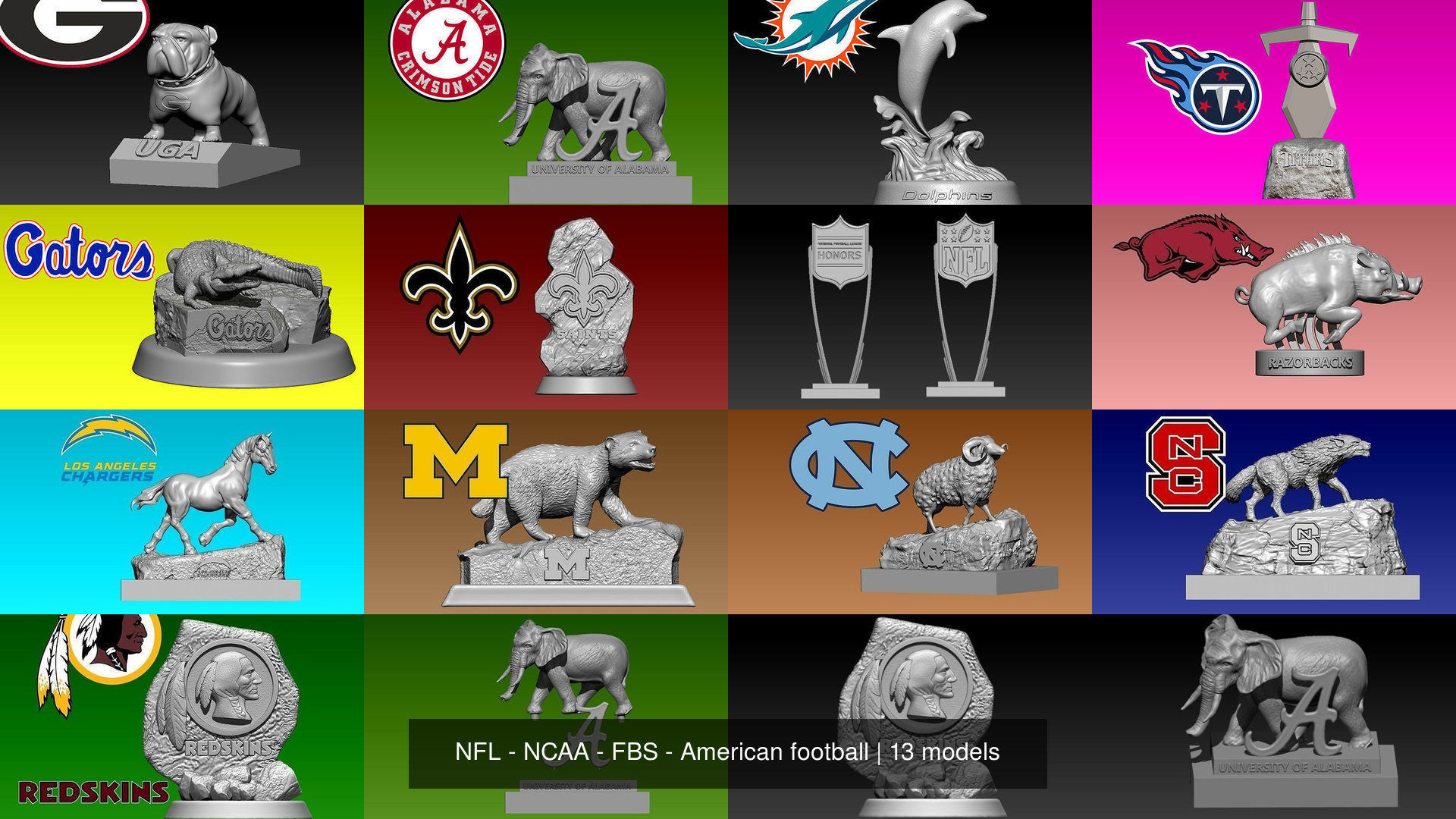 NFL - NCAA - FBS - American football 3D Model Collection 3D printable ...
