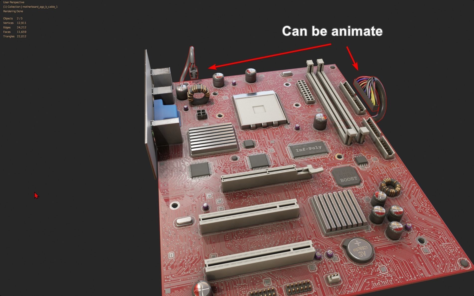 3D model pc motherboard agp computer retro red circuit board VR / AR ...