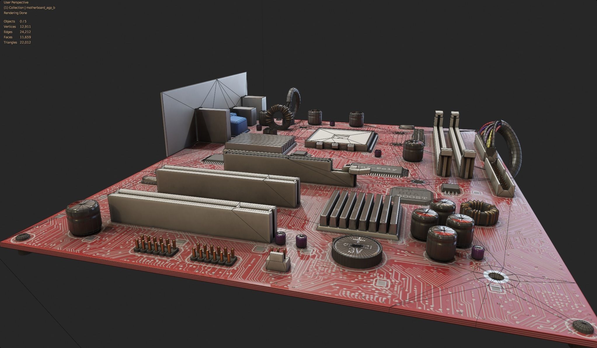 3D model pc motherboard agp computer retro red circuit board VR / AR ...