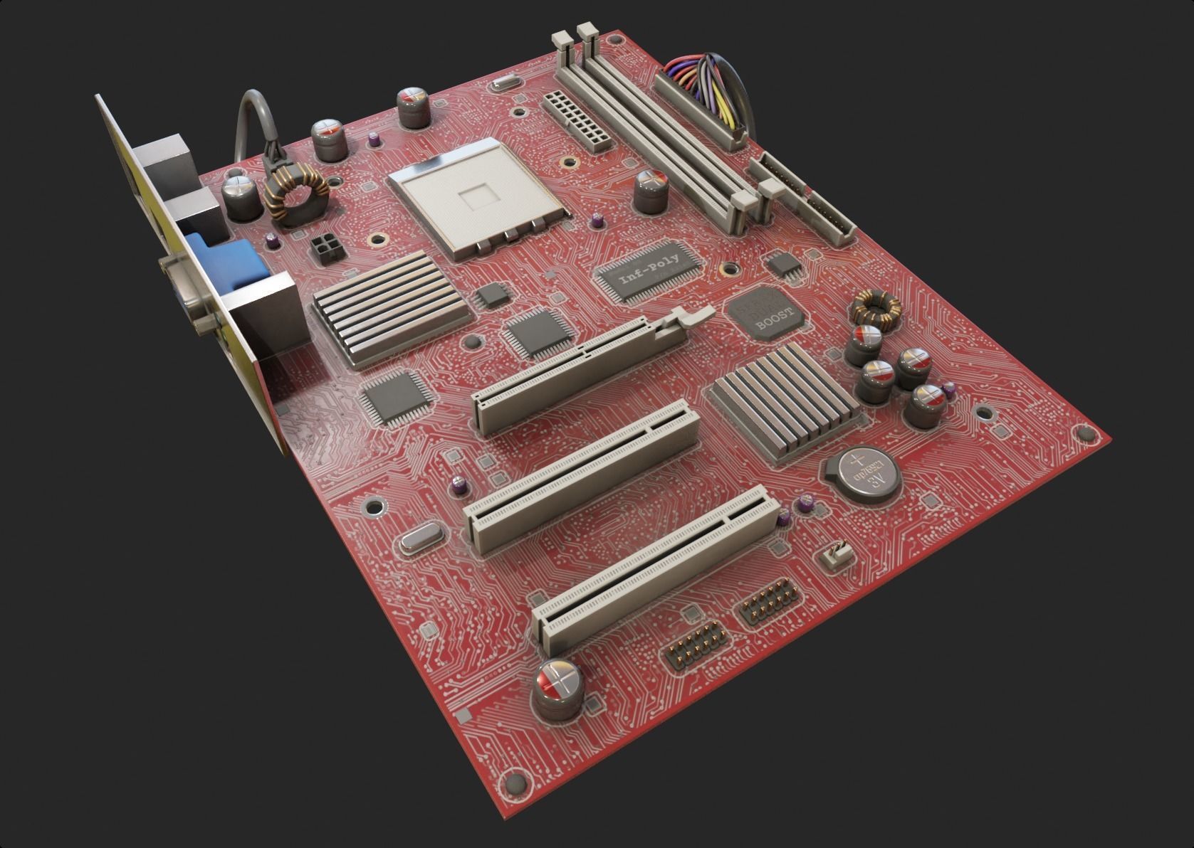 3D model pc motherboard agp computer retro red circuit board VR / AR ...