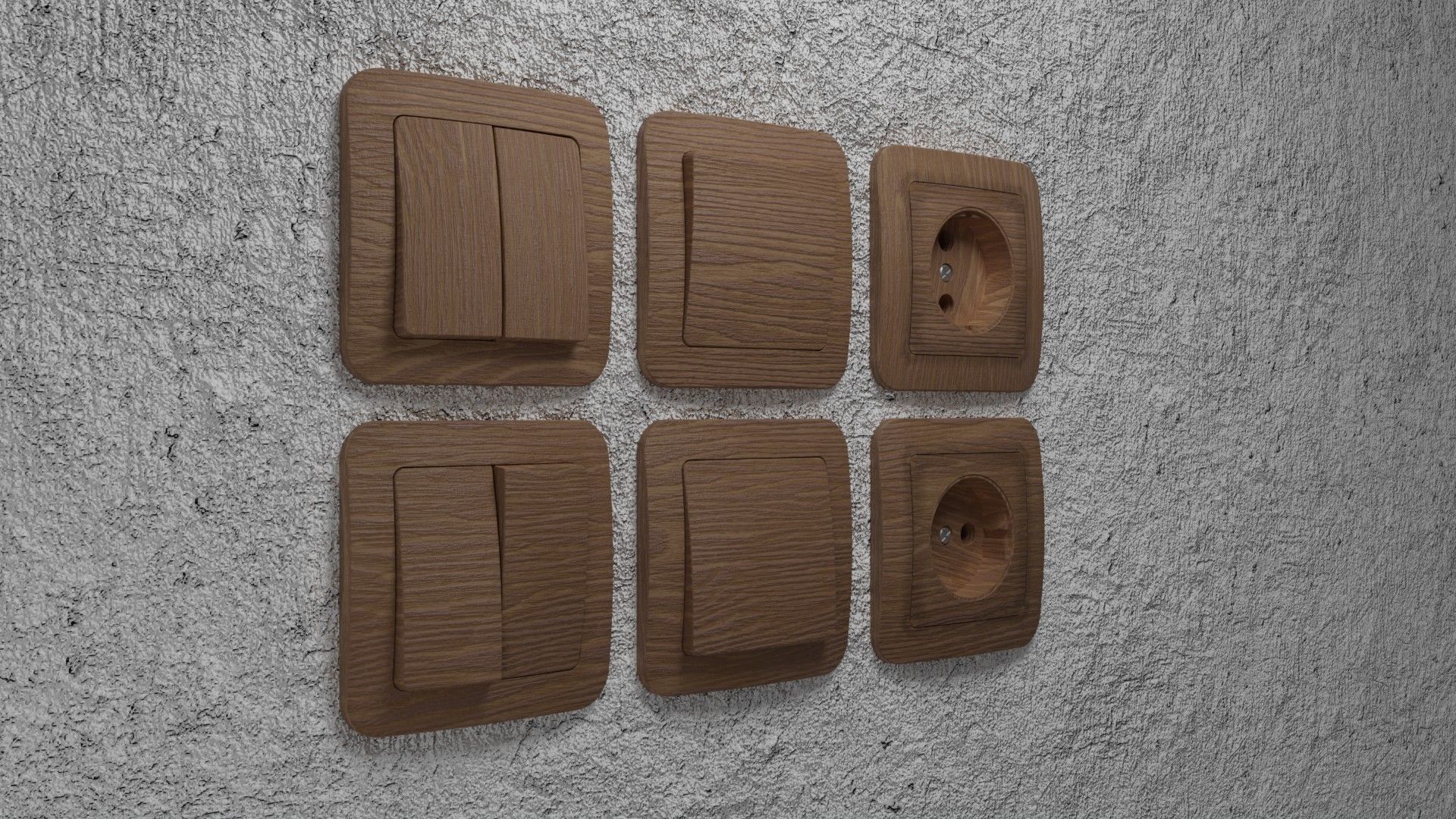 3D model Wooden sockets and light switch 6 objects collection VR / AR ...