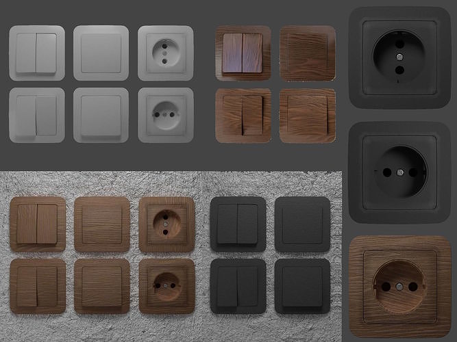 3D Model Collection Sockets and light switches 6 models PBR VR / AR / low-poly | CGTrader