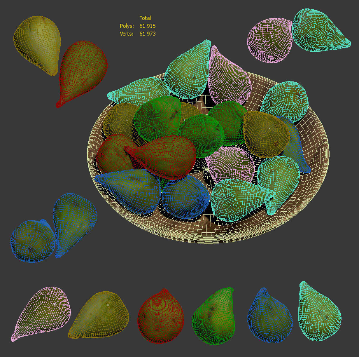 Green figs in a wooden bowl 3D model | CGTrader