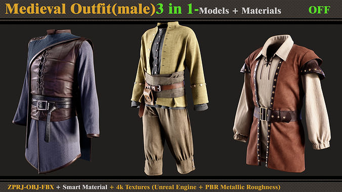 3 in 1 Medieval Outfit-MALE 3D model | CGTrader