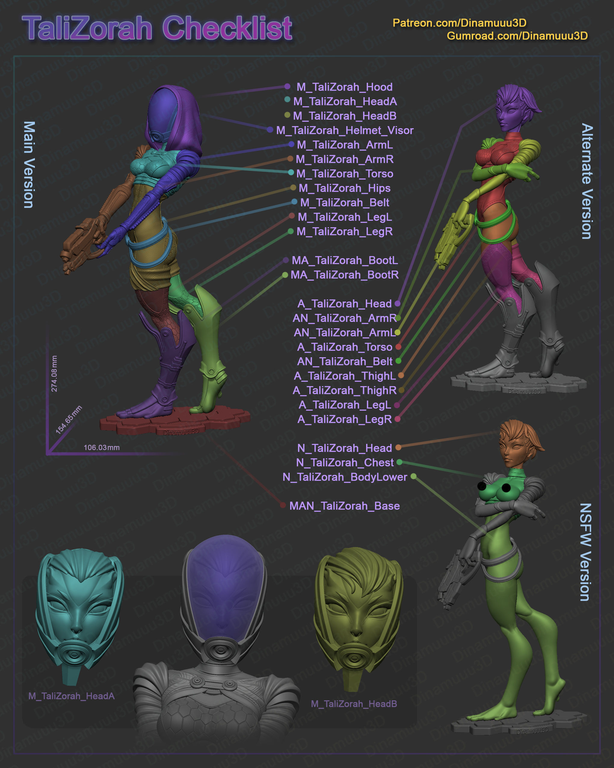 Talizorah Mass Effect Multi Versions Sfw Nsfw Stl 3d Model 3d Printable