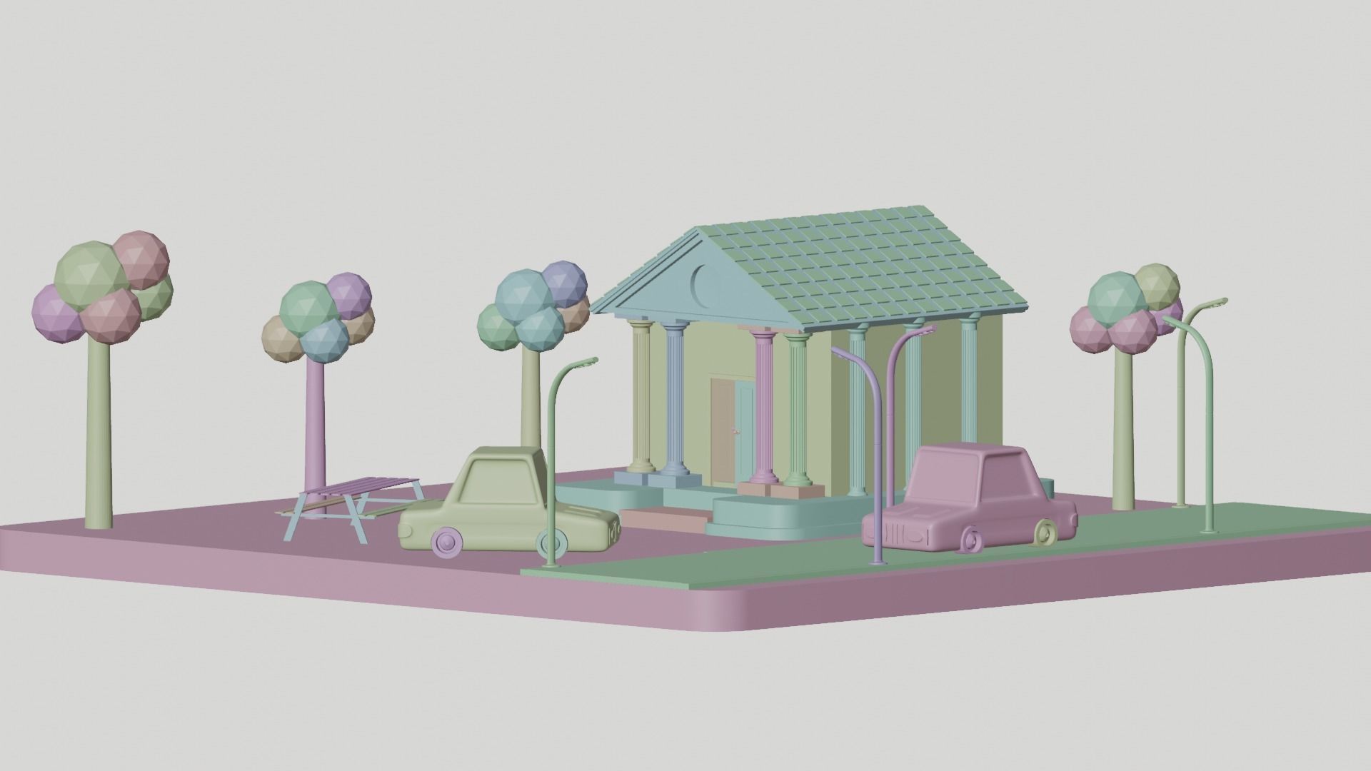 3D model Low poly Isometric 3d Bank with cartoon car VR / AR / low-poly ...