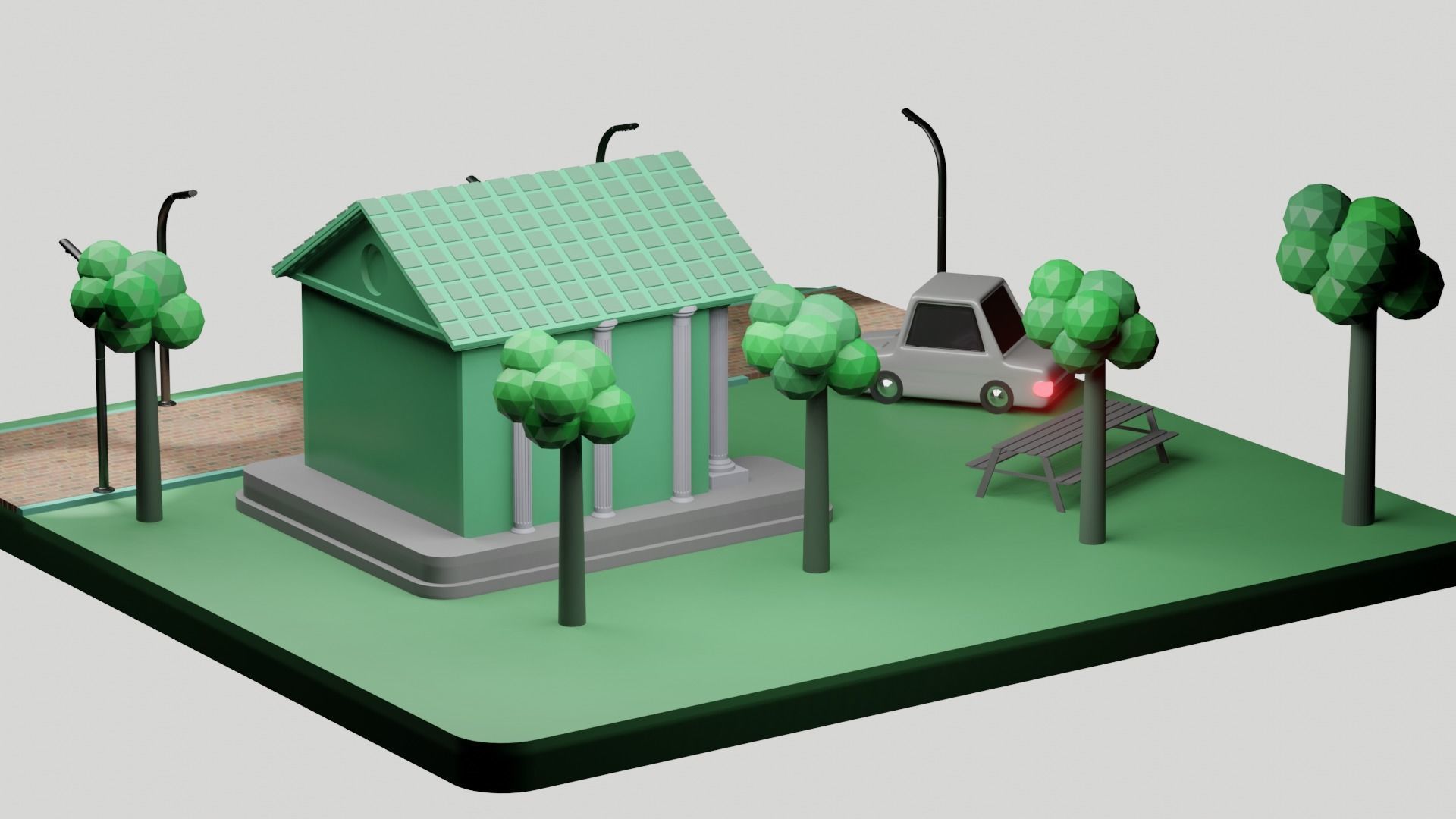 3D model Low poly Isometric 3d Bank with cartoon car VR / AR / low-poly ...