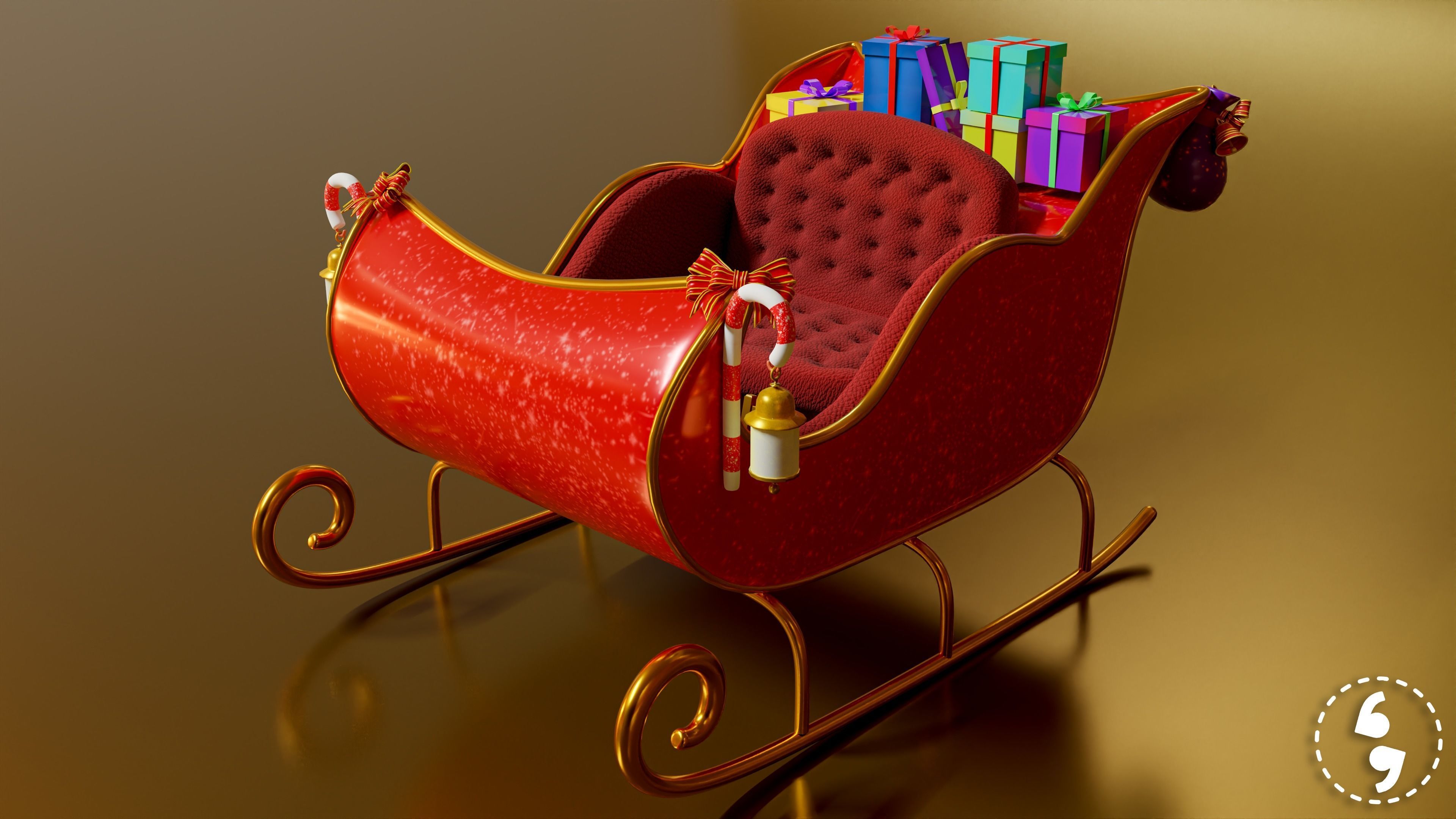 Santa Sleigh Cart 3D model rigged | CGTrader