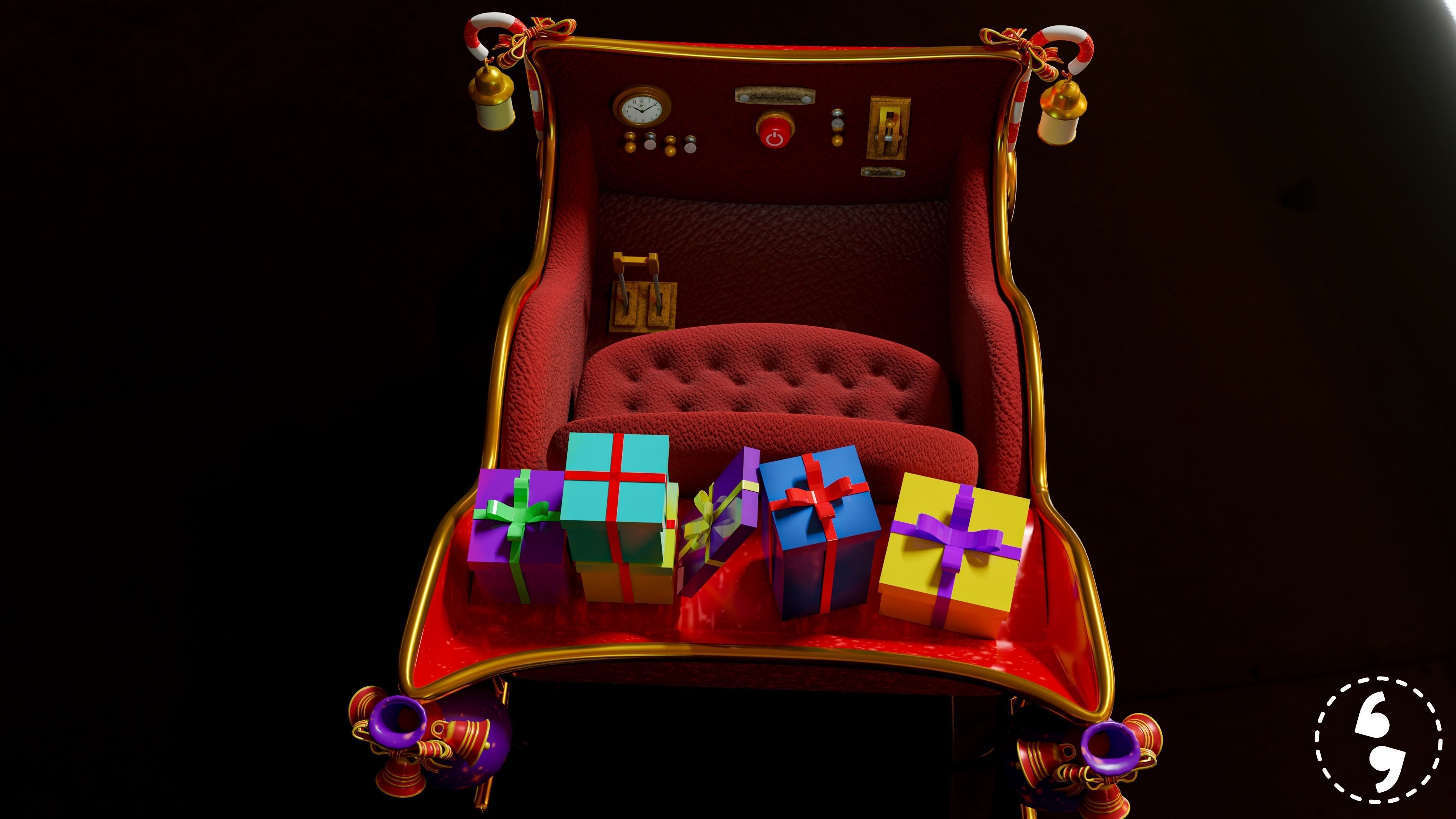 Santa Sleigh Cart 3D model rigged | CGTrader