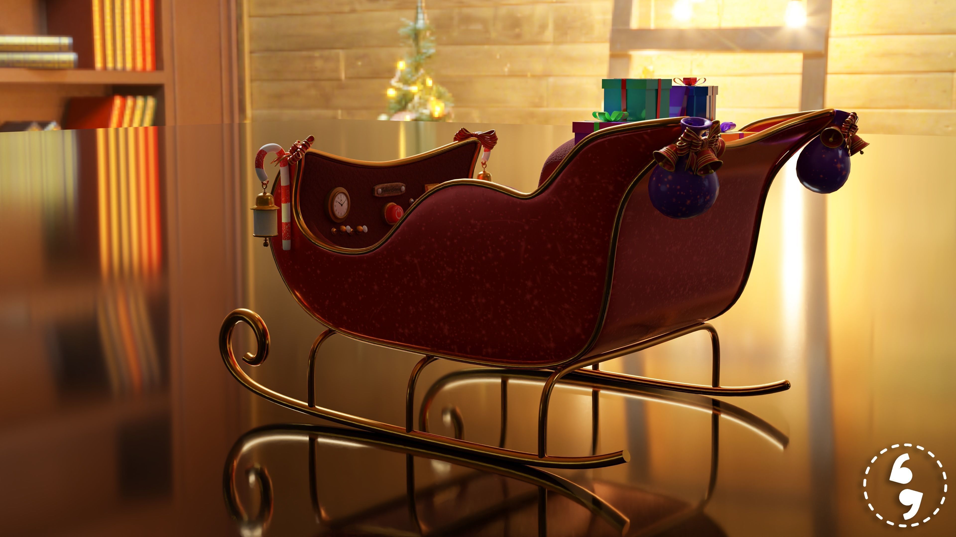 Santa Sleigh Cart 3D model rigged | CGTrader