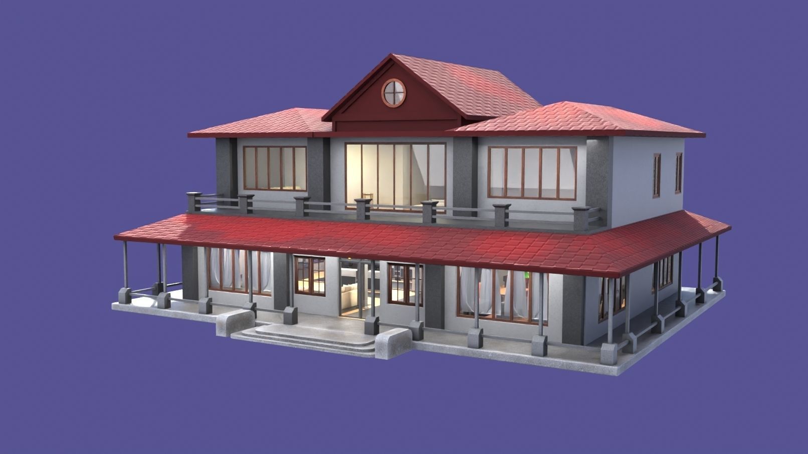 3D model 3D Model house or Villa with interior - VR game asset VR / AR ...