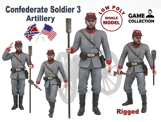 3D model Confederate Soldier 3 - Artillery VR / AR / low-poly | CGTrader