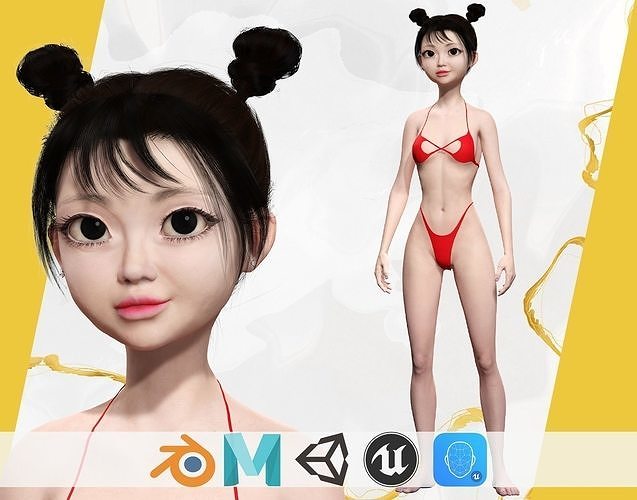 3D model XIII Asian Elegance girl Woman RealTime japanese korean Chinese VR / AR / low-poly ...