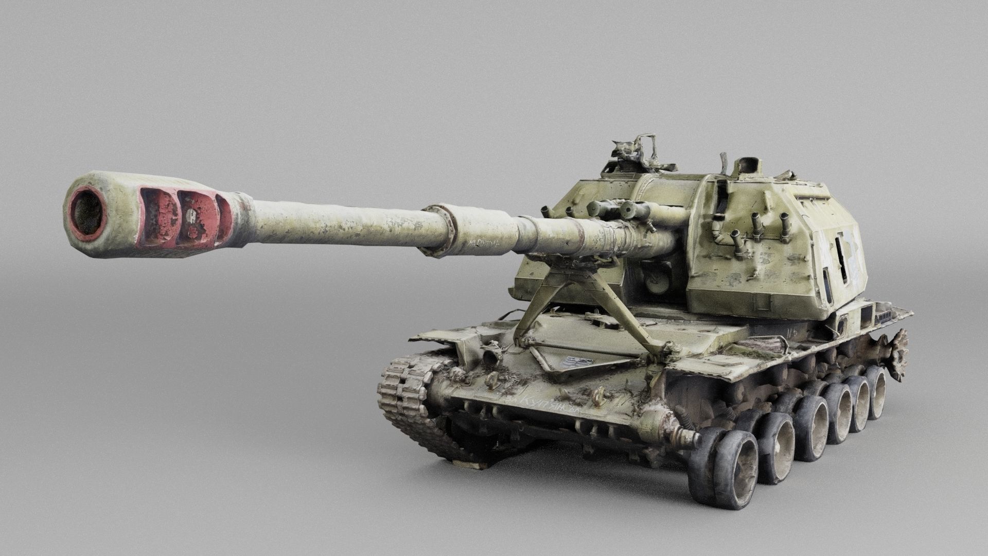 Destroyed 2S19 Msta 152 mm self-propelled howitzer M1990 Farm 3D model | CGTrader