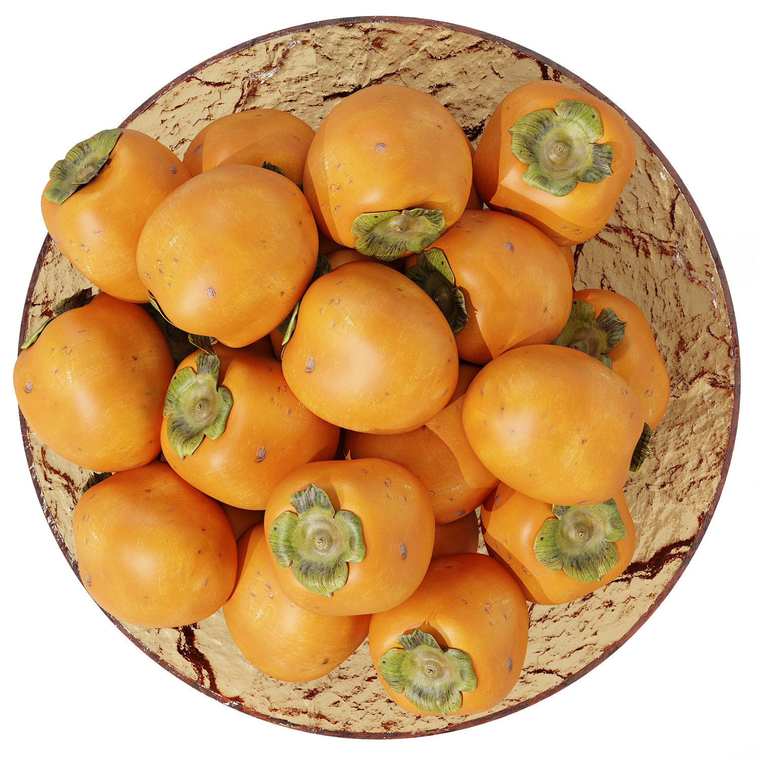Low Glass Bowl Centerpiece with Persimmons 3D model | CGTrader