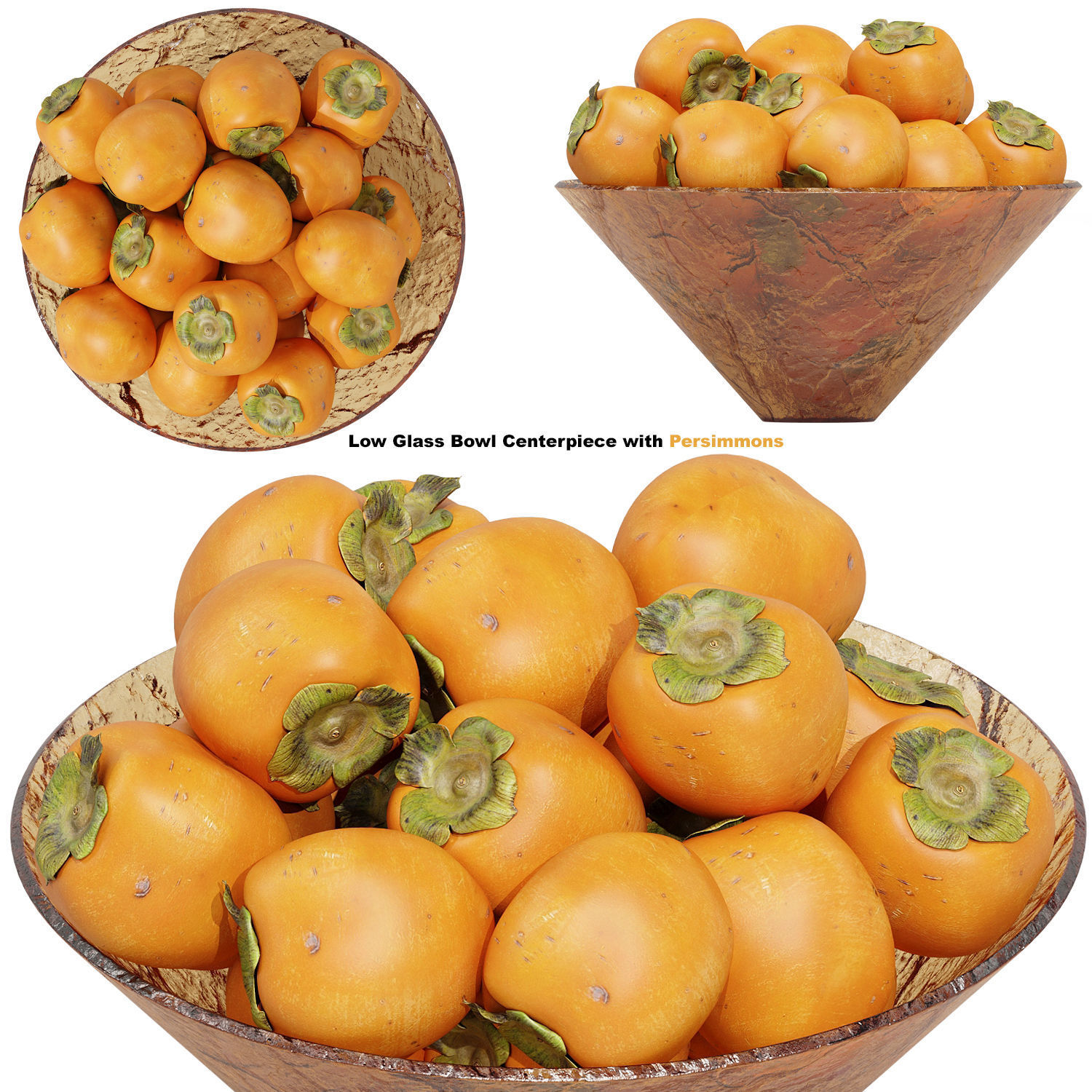Low Glass Bowl Centerpiece with Persimmons 3D model | CGTrader