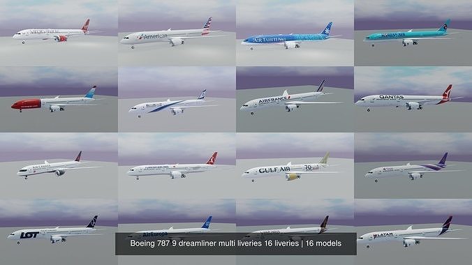 3D Model Collection Boeing 787 9 dreamliner multi liveries 16 liveries ...