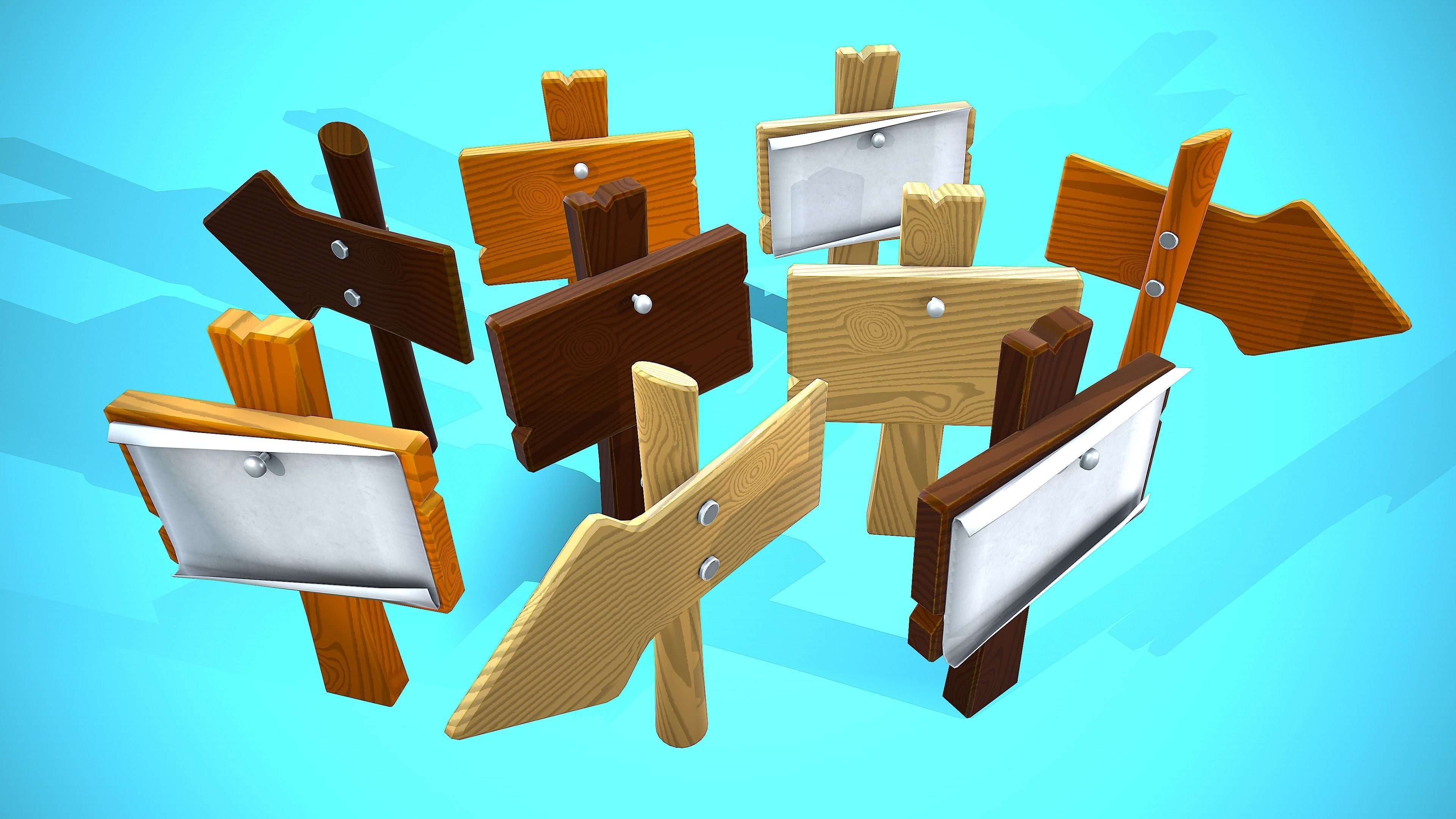 3D Model Collection WOOD SIGNS CARTOON STYLIZED VR / AR / low-poly ...
