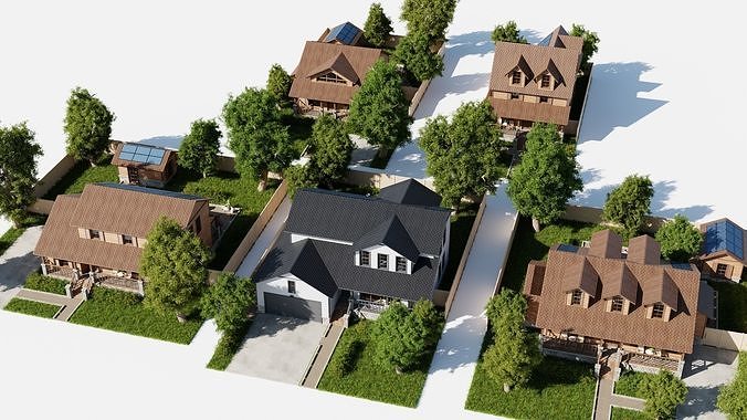 3D Model Collection Modular Classic Style American medium 5 House pack ...