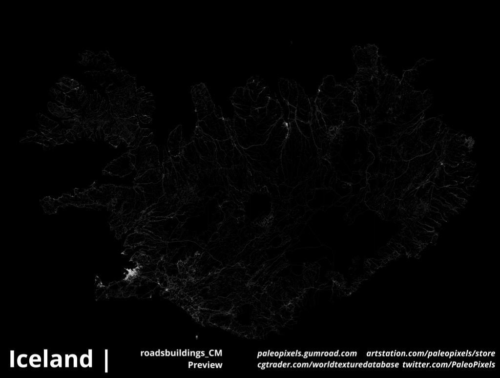 Iceland Roads and Buildings High resolution Maps and masks Texture ...