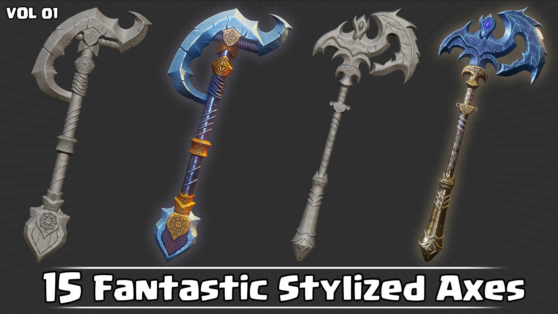 3D model 15 Fantastic Stylized Axes VOL01 VR / AR / low-poly | CGTrader