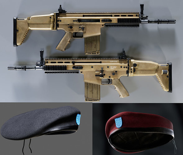 3D model SCAR Gun with Military Beret Set VR / AR / low-poly | CGTrader