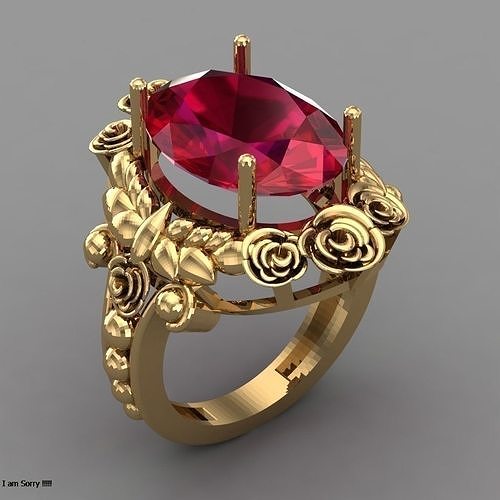 Flower Ring Ruby Stone Jewellery for Women 3D model 3D printable | CGTrader