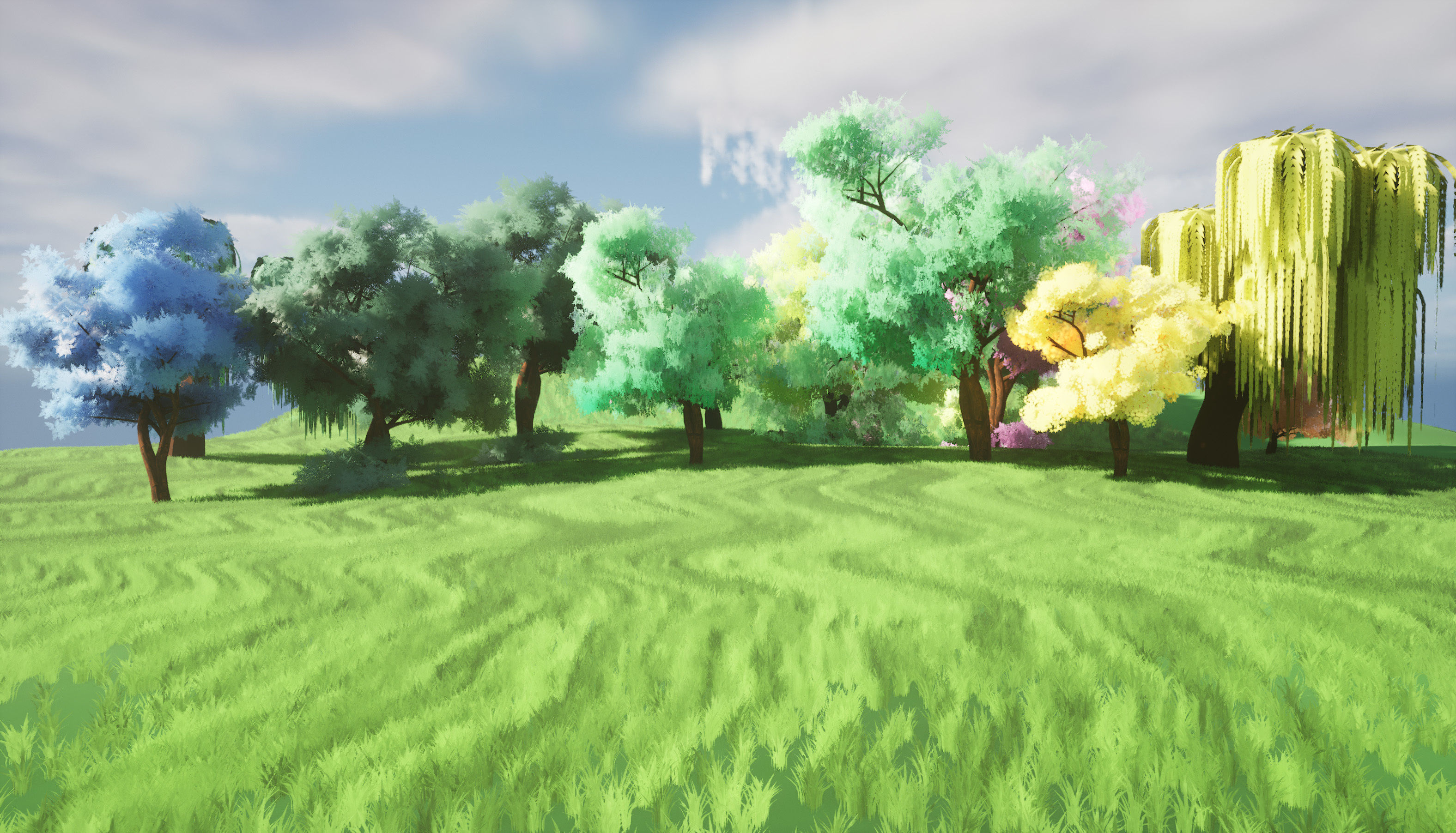 3D model Stylized Meadow 3D Scene with trees VR / AR / low-poly | CGTrader