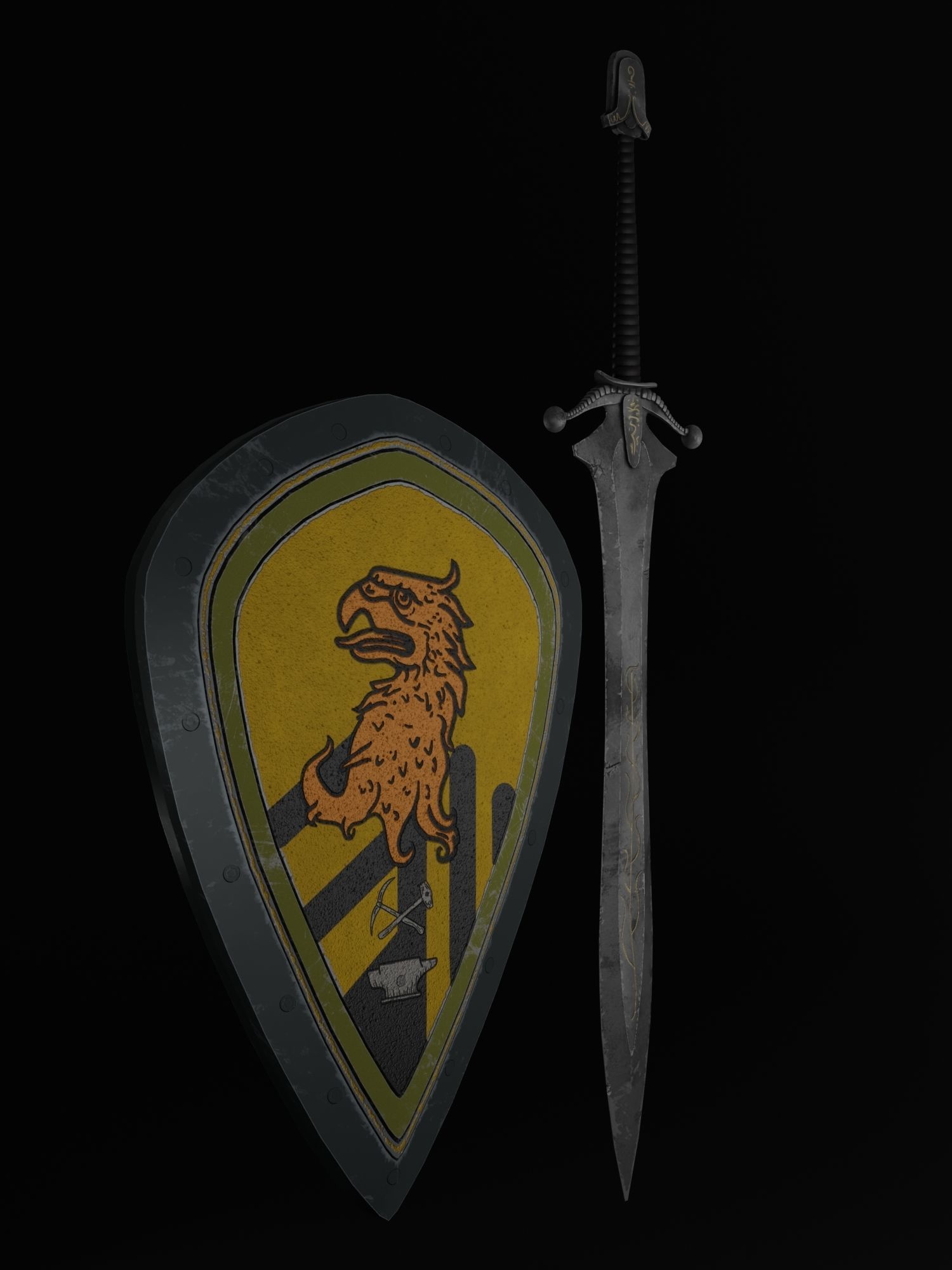 3D model Sword and Shield with Heraldry VR / AR / low-poly | CGTrader